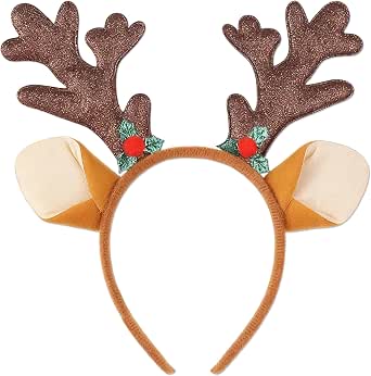 MICJLLT Deer Ears - Antlers Headband,Brown Reindeer Ears Hairband ...