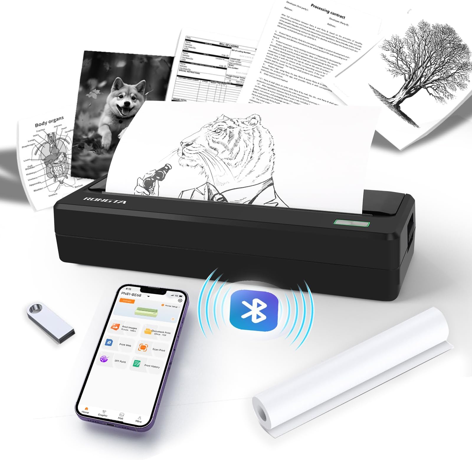 Amazon.com: Rongta Inkless Portable Printer for Travel,300Dpi Wireless ...