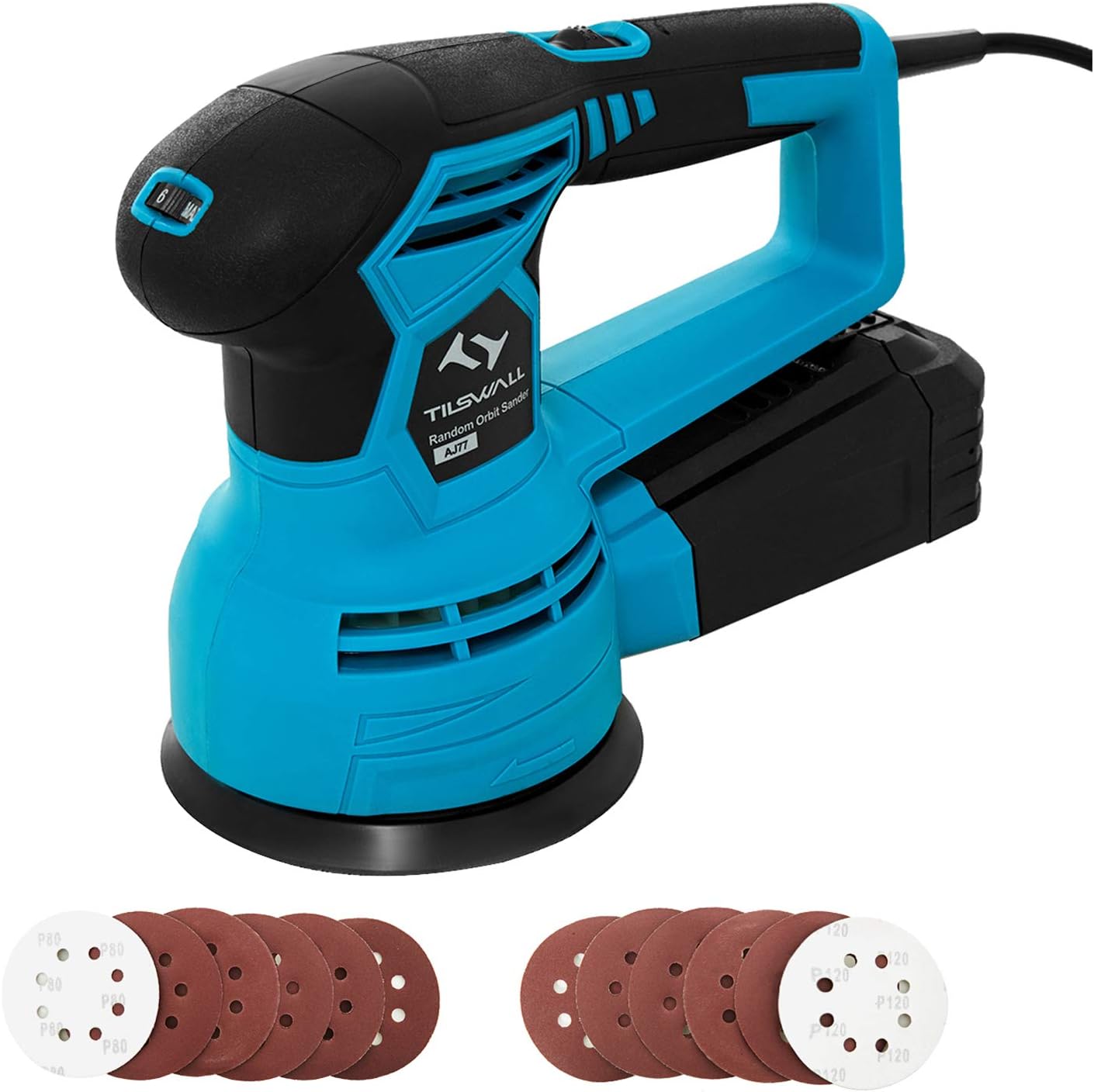 Orbital Sander 450W Tilswall 6 Variable Speed 12000RPM 125mm Sander ...