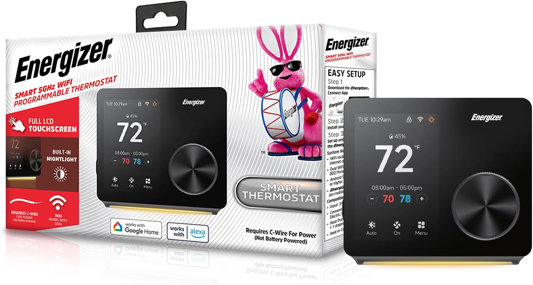 Energizer Smart Thermostat, Programable Wi-Fi Thermostat, 5GHz & 2.4GHz ...