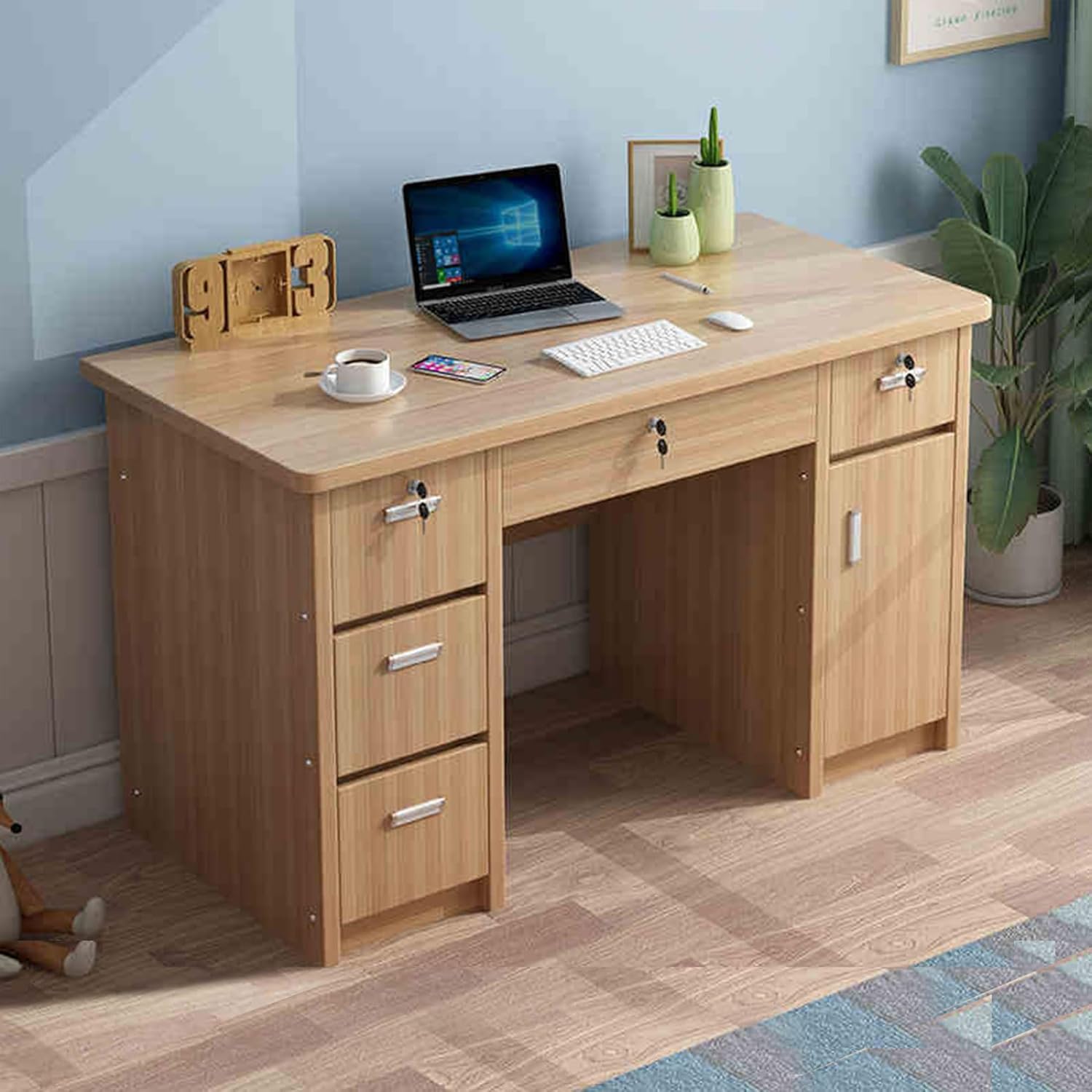 Amazon.com: Computer Desk with Locking Drawers, Home Office Writing ...