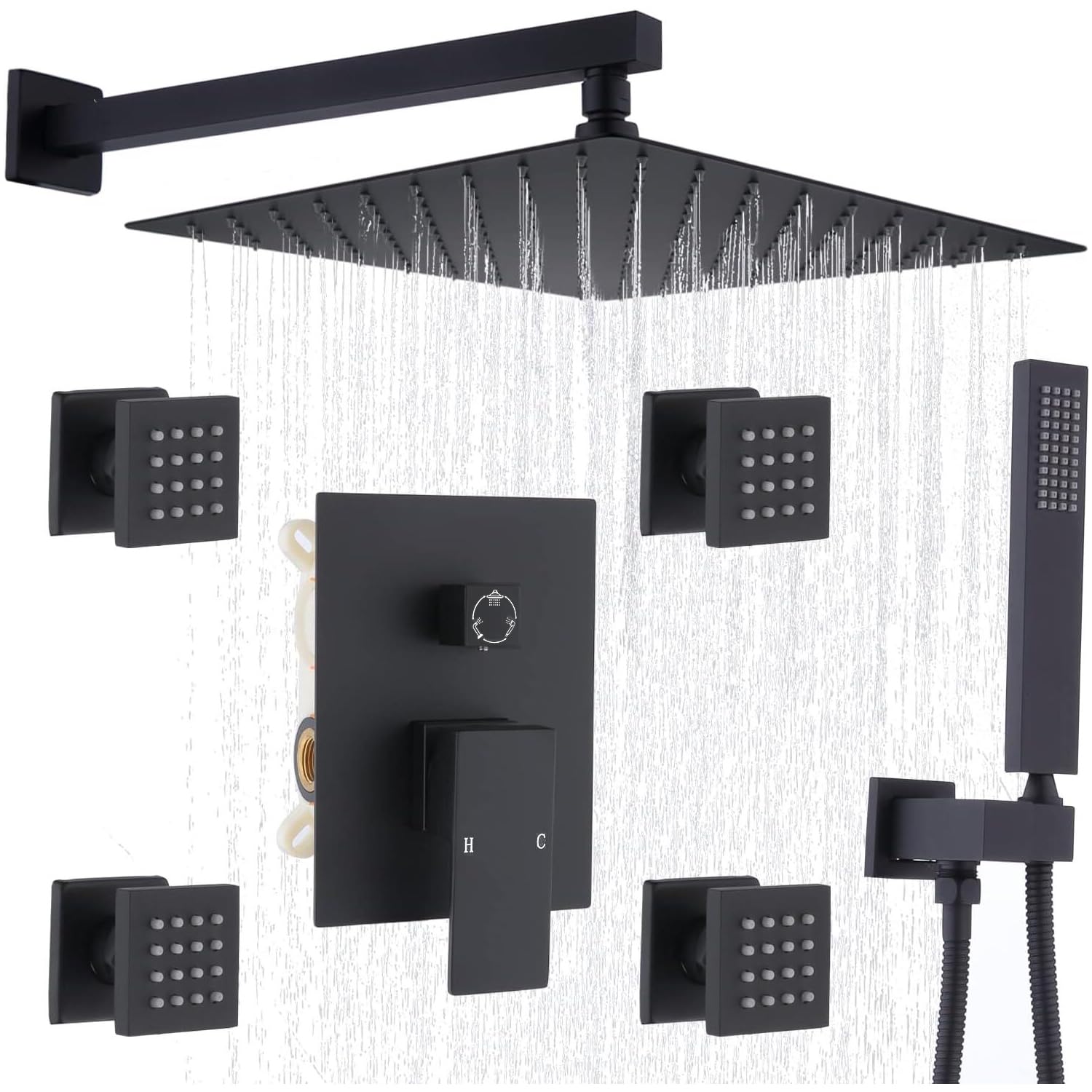 Enga Full Body Rain Shower System with 4 Body Shower Jets 12inch Wall ...