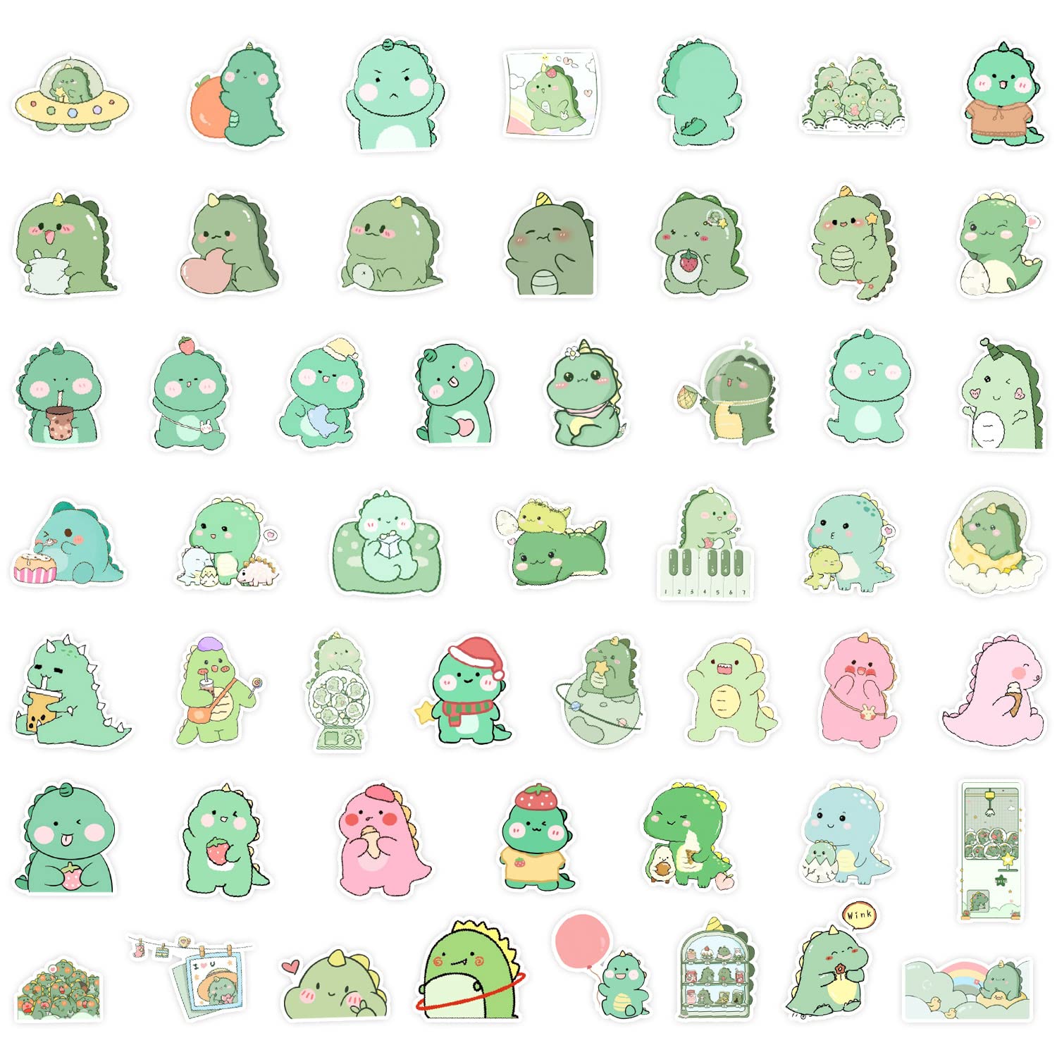 HNTR Green Dinosaur Stickers | 50 Adorable Baby Dino Decals – BigaMart