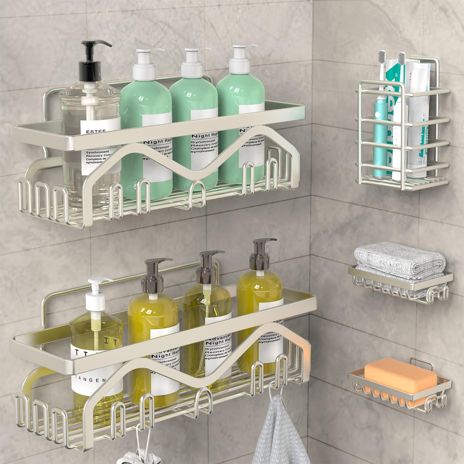 Snapklik.com : Coraje Shower Caddy, Shower Shelves 5-Pack, Adhesive ...