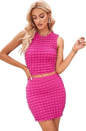 Amazon.com: adamyond Women's 2 Piece Outfits Popcorn Crop Top ...