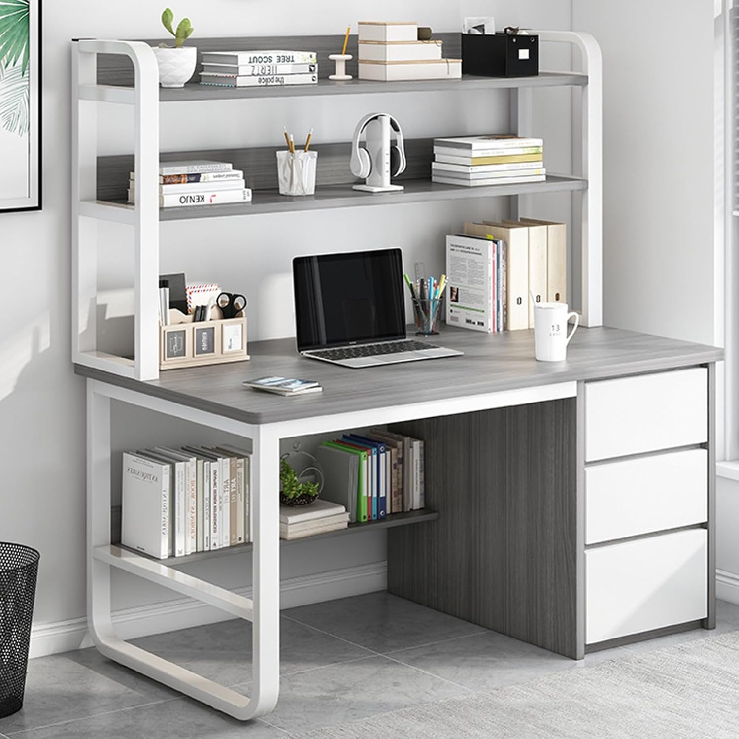 FairyHover Computer Desk Study Desk with Hutch and Bookshelf Home ...
