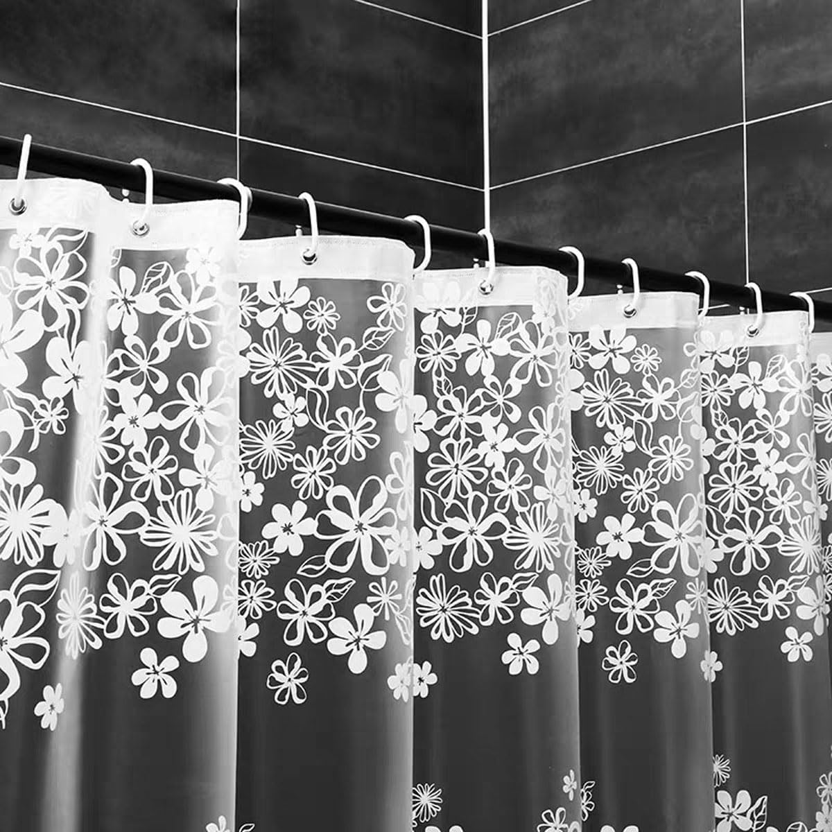 Amazon.com: BRAWOLFY White Translucent Shower Curtain Floral Elegant ...