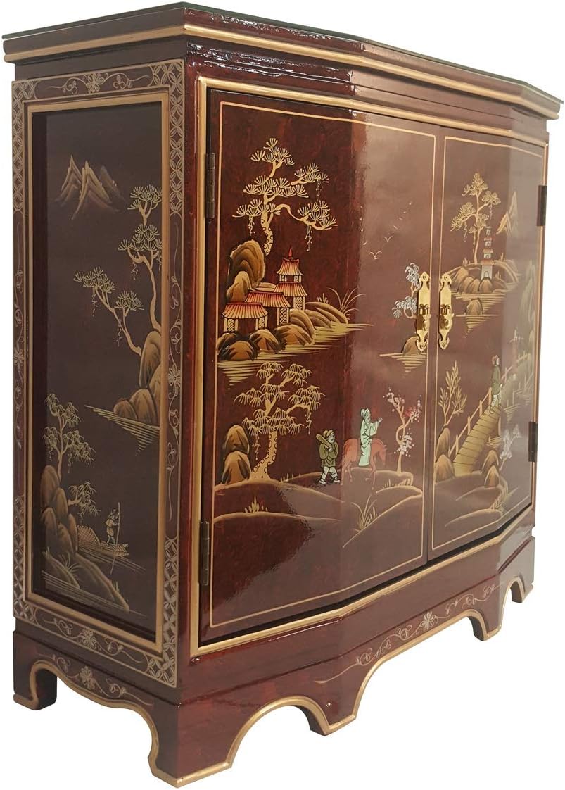 Amazon.com: Tortoise Shell Red Oriental Cabinet with Hand Painted ...