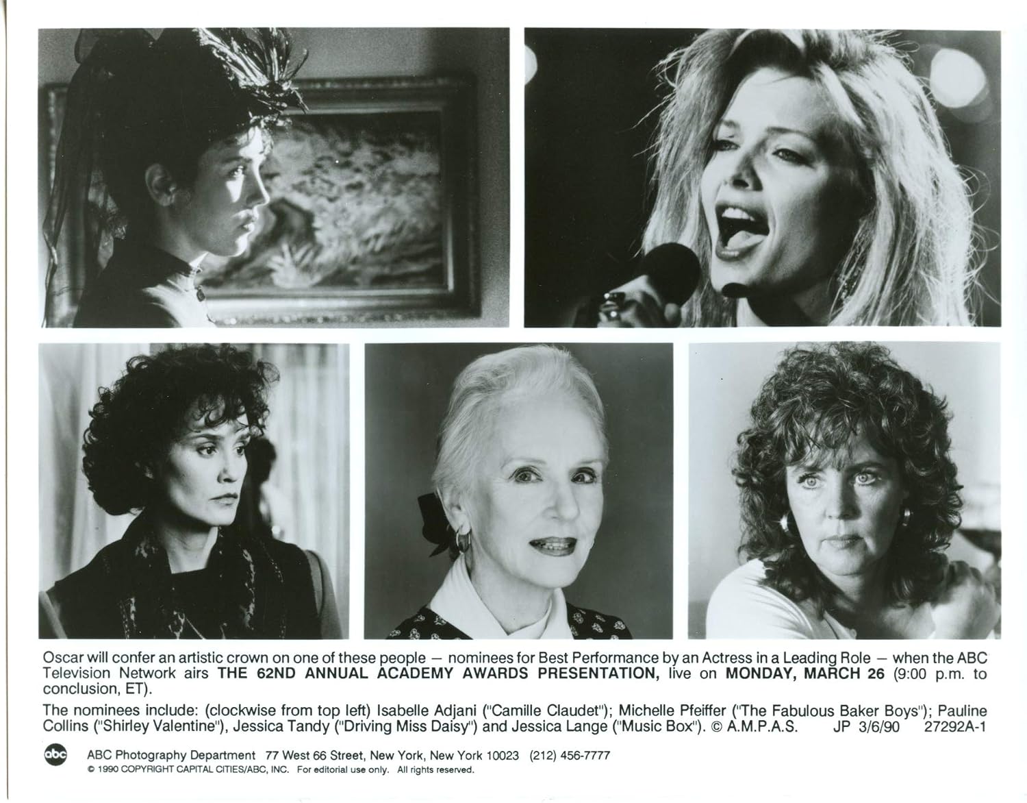 Isabelle Adjani Jessica Tandy Jessica Lange Michelle Pfeiffer 7x9 ...