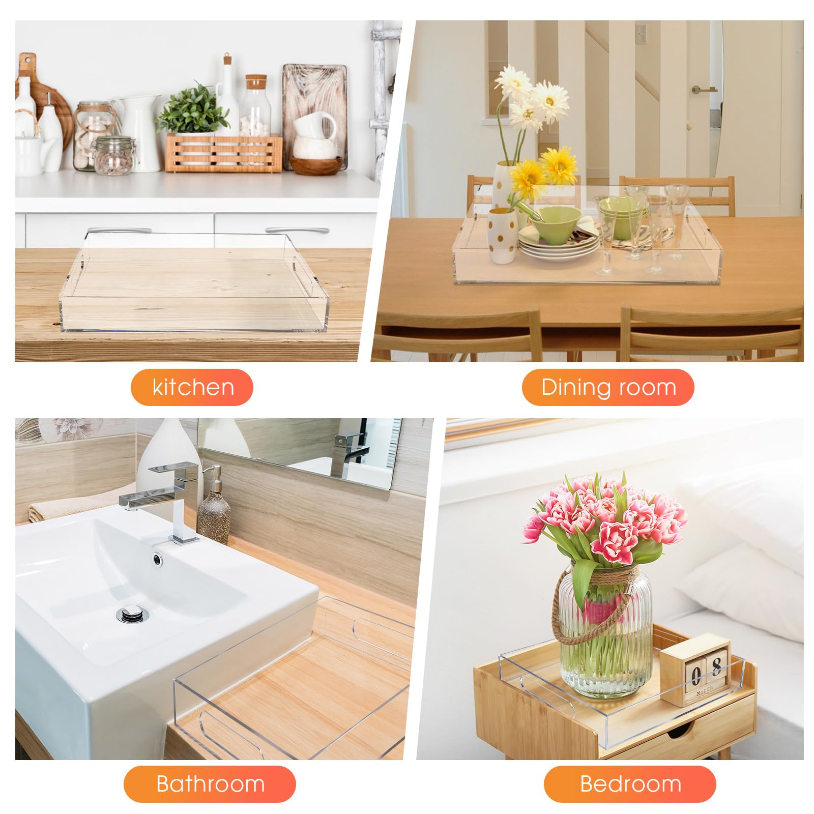 Sintuff 5 Pcs Set of Acrylic Serving Trays Clear Decorative Trays with ...