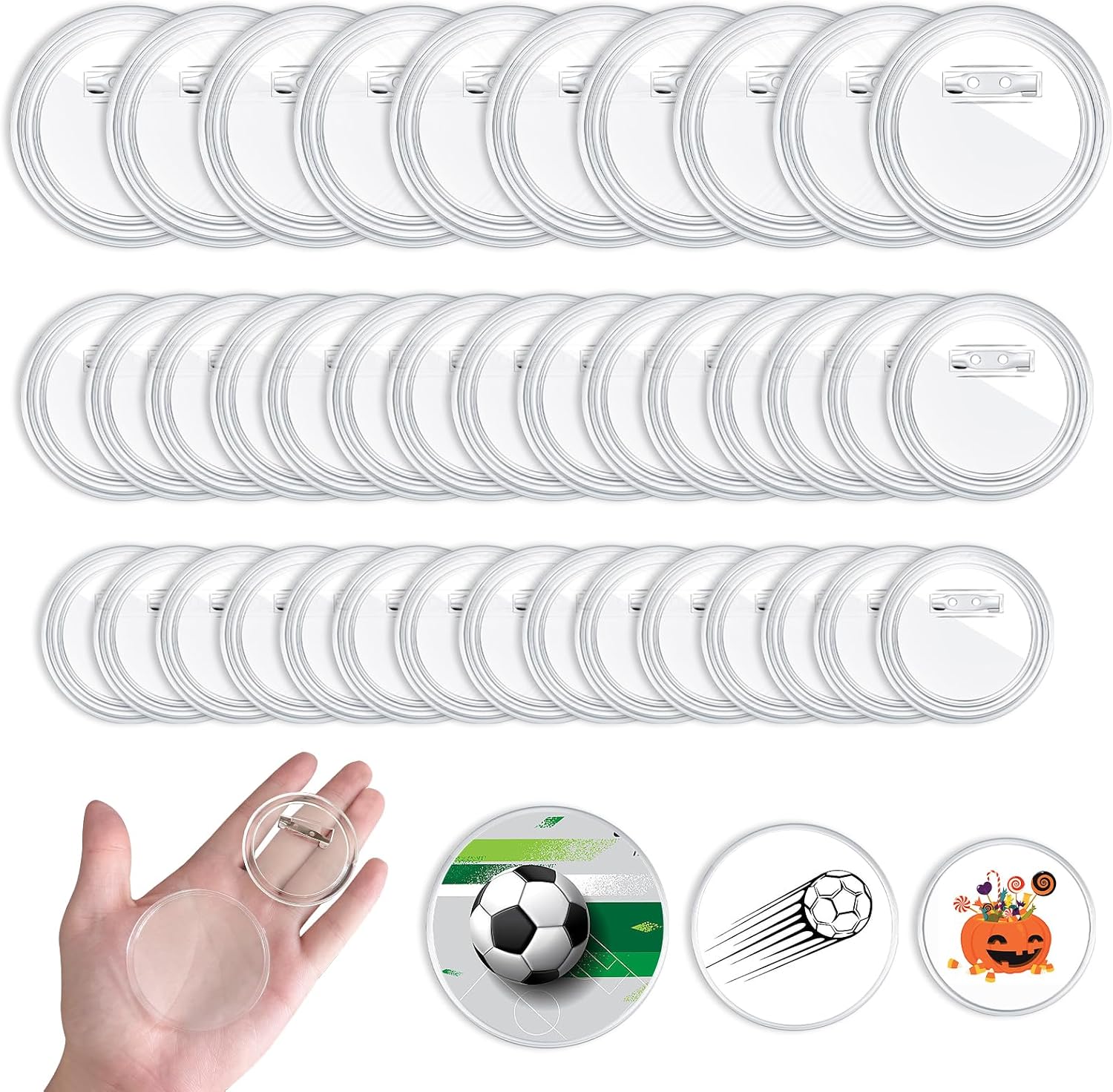 40Pcs Badge Making Kit, 3 SizeAcrylic Clear Badge, Round Pin Badges ...
