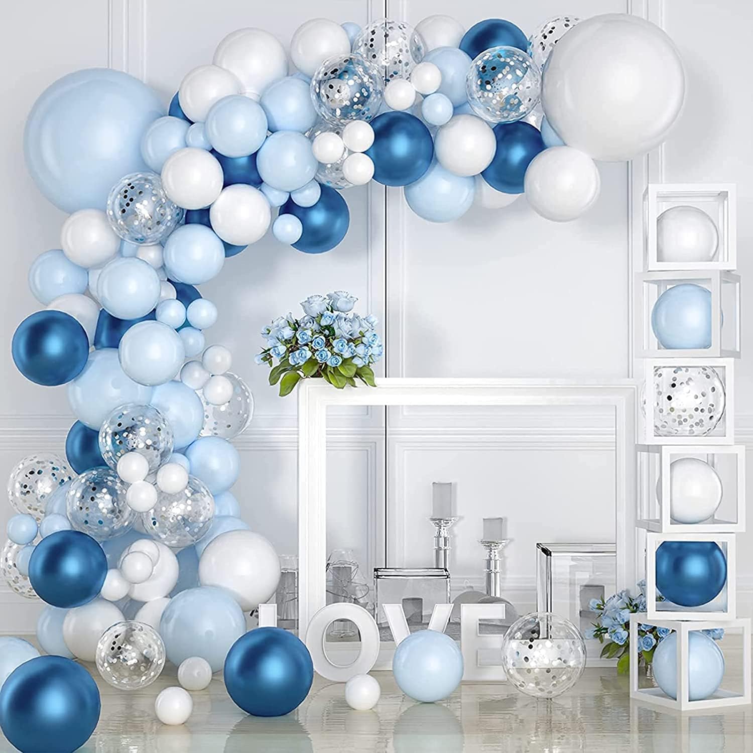 Amazon.com: Blue and White Balloons, Blue White Balloon Garland Arch Kit, 102 pcs Pastel Blue ...