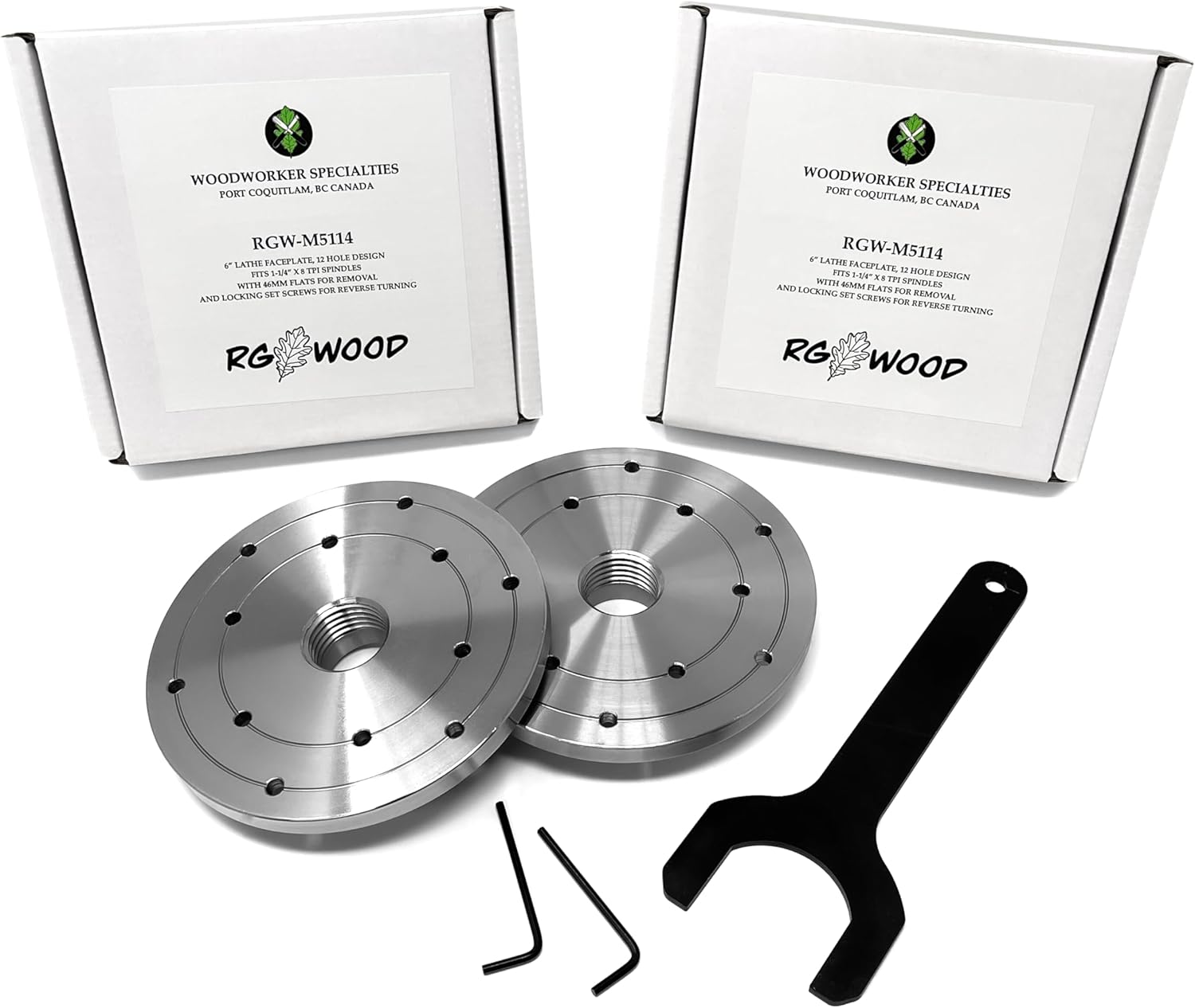 RGWOOD 2 Pc. 6” Woodlathe Faceplate Set for 1-1/4” x 8tpi spindles ...