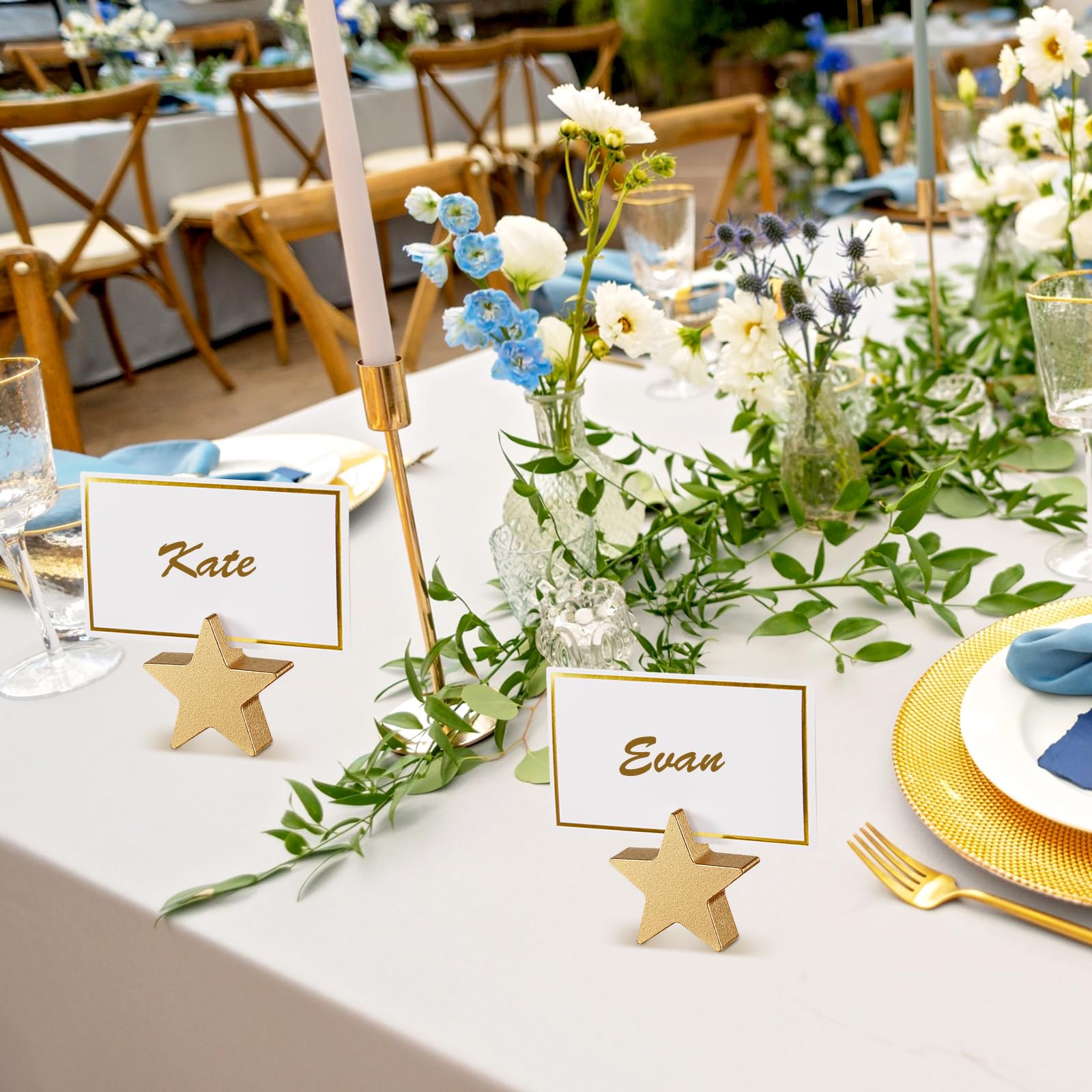 Snapklik.com : 24 Pcs Gold Star Wooden Table Place Card Holders Table ...