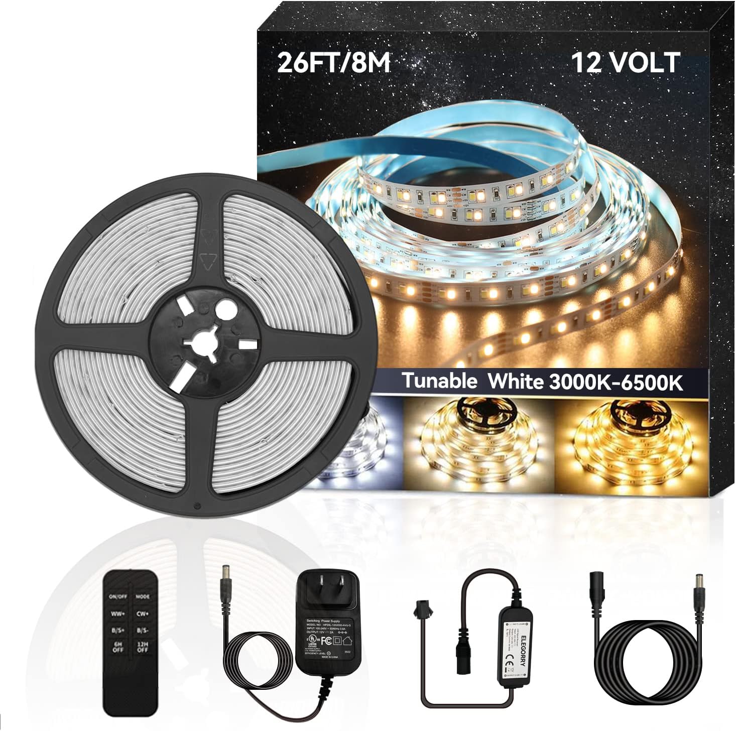 BUNACET LED Strip Streifen 8M 24V Dimmbar Warmweiß 3000K-6500K Kaltweiß ...