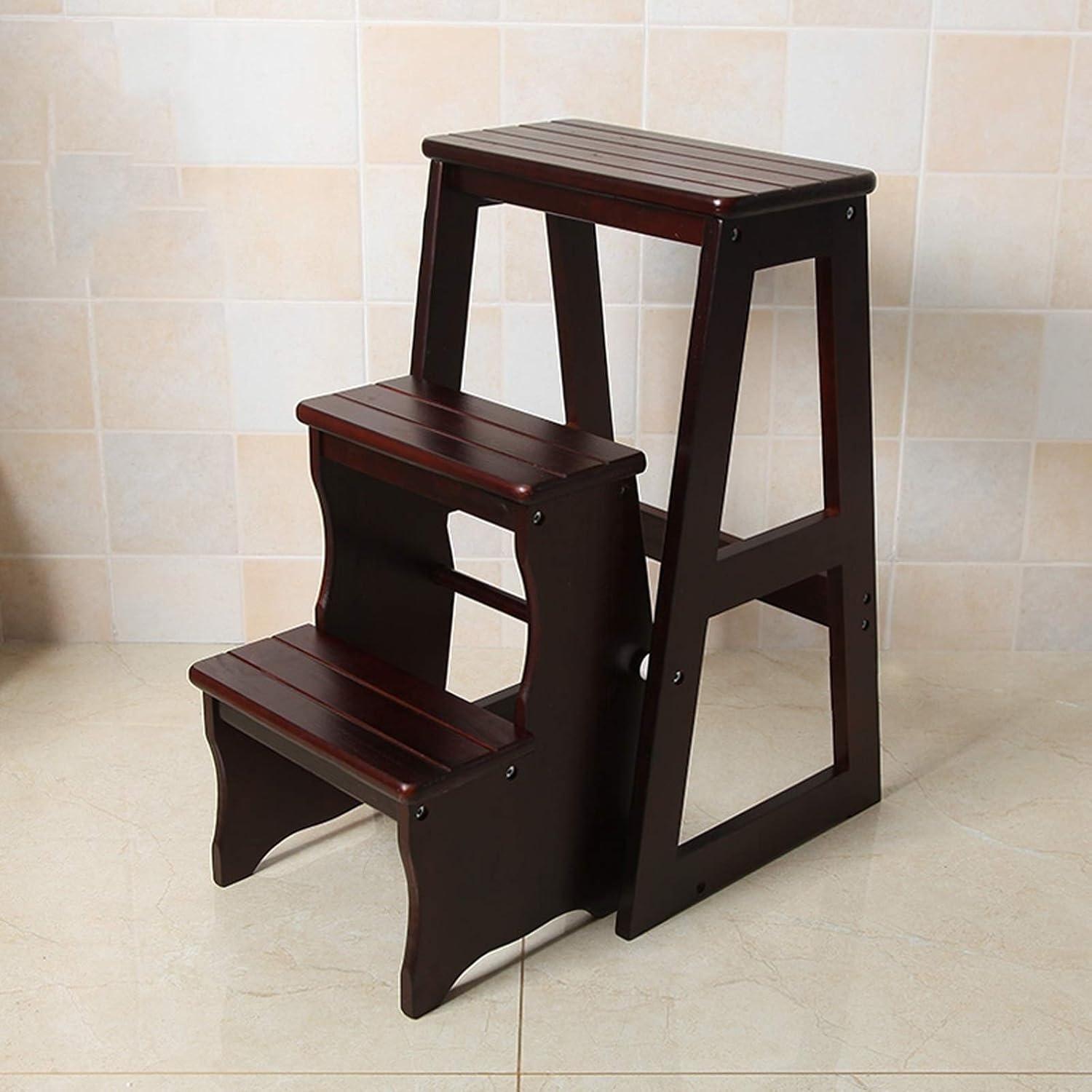 Amazon.com: Folding Stepladder Wood 3 Step Stool for Adults & Kids ...