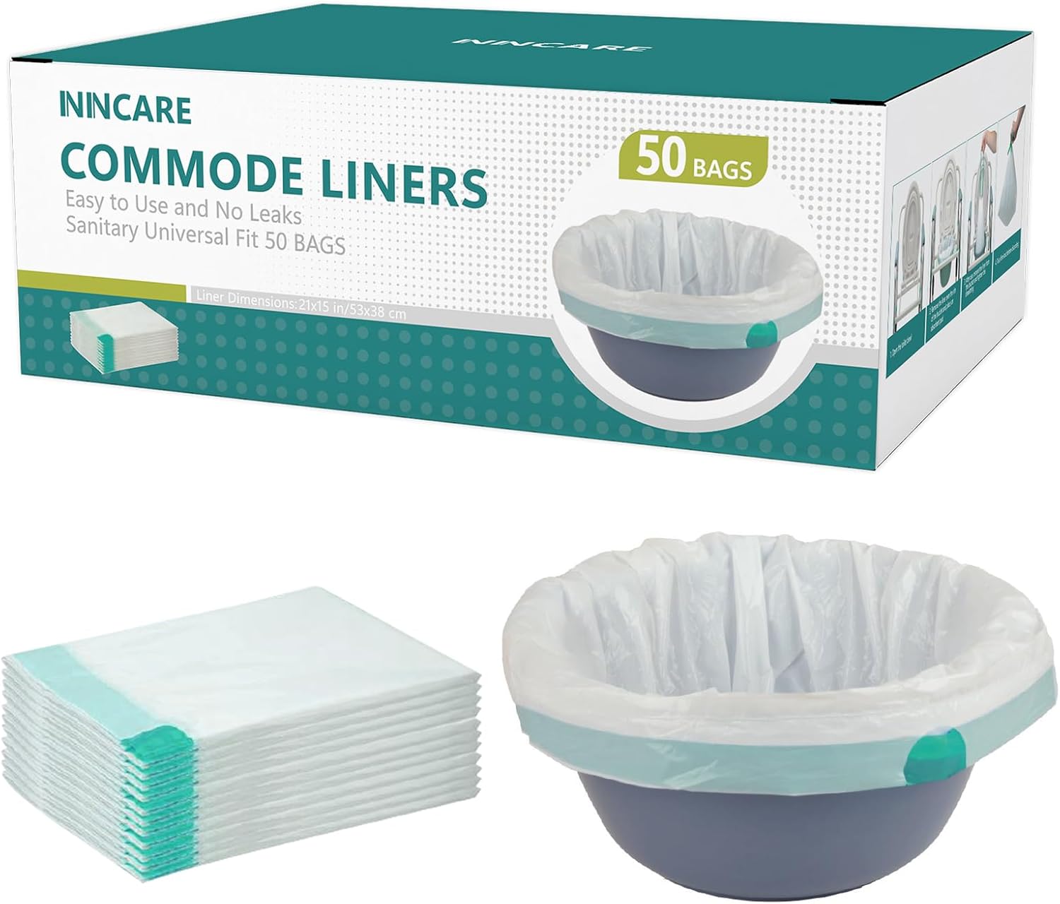 Amazon.com: ININCARE Commode Liners Disposable, Value Pack 50 Count ...