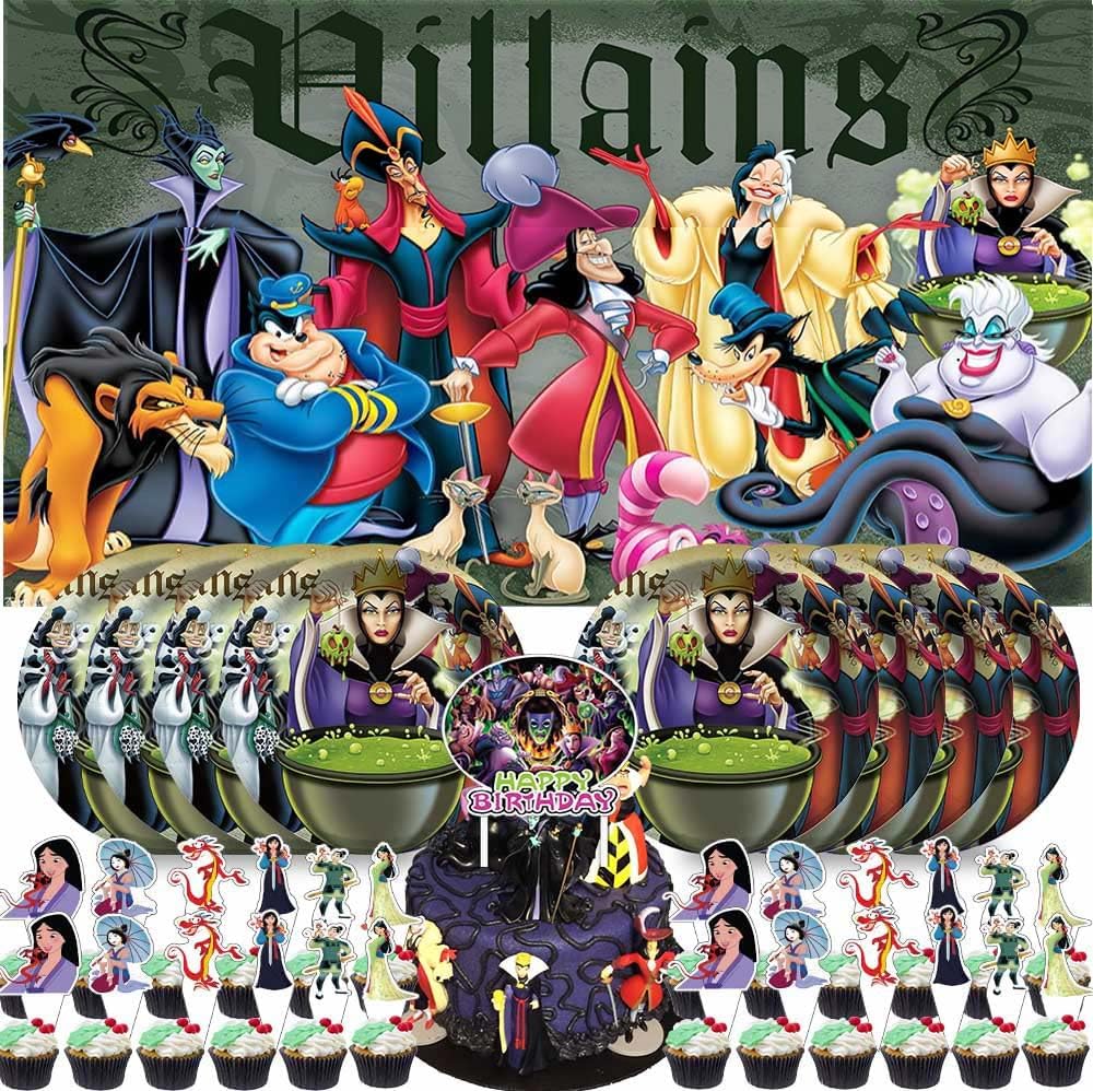 IPUDIS Villains Party Supplies Birthday Decorations Plates Banner Kids ...