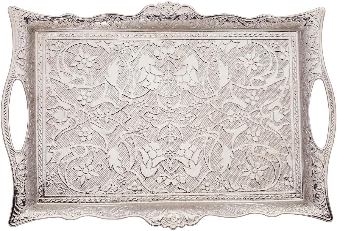 Amazon.com | Silver Serving Tray,Handmade Motifs,Ideal for Coffee and ...