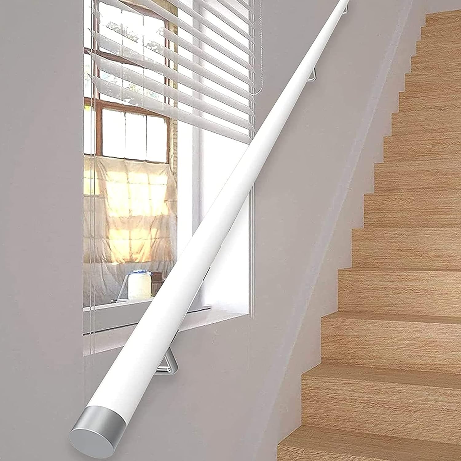 Stairs Banister Handrail - Complete Kit, White Wooden Grab Rail 1m 1.5m ...