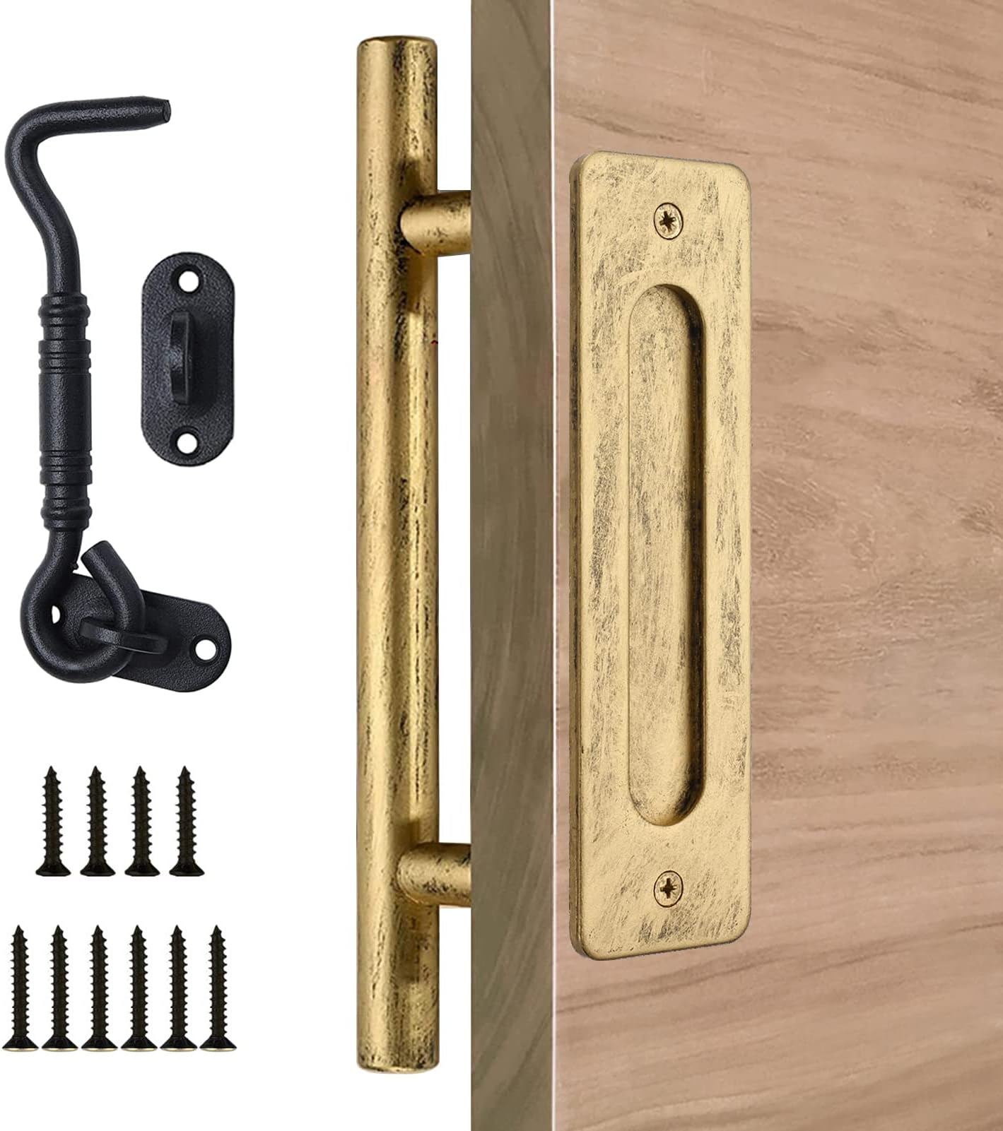 Rio Salto 12-Inch Brushed Brass Gold Barn Door Handle Kit, Closet Door ...
