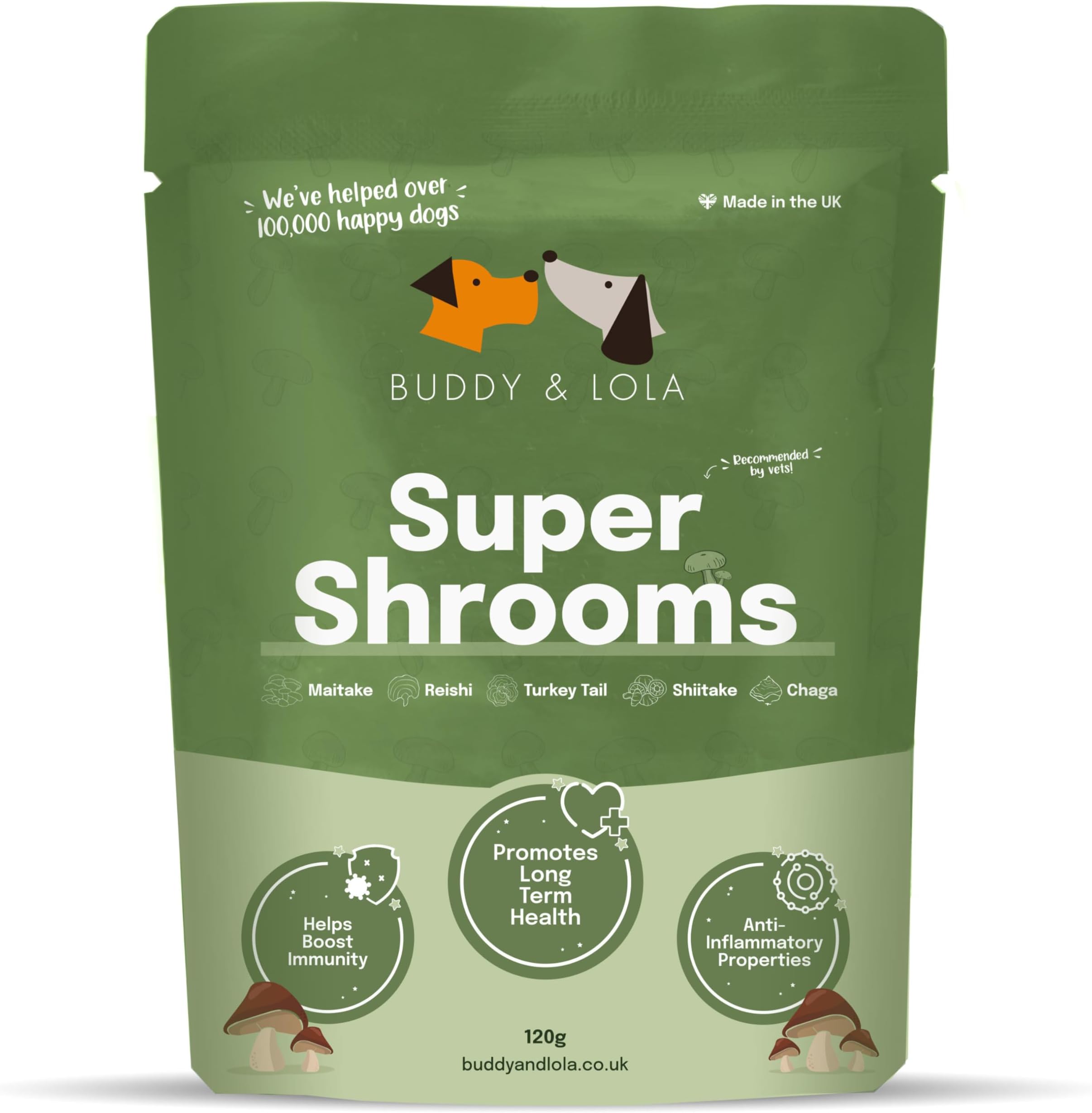 Buddy & Lola Super Shrooms 5 Mushroom Blend For Dogs, High Beta Glucan ...