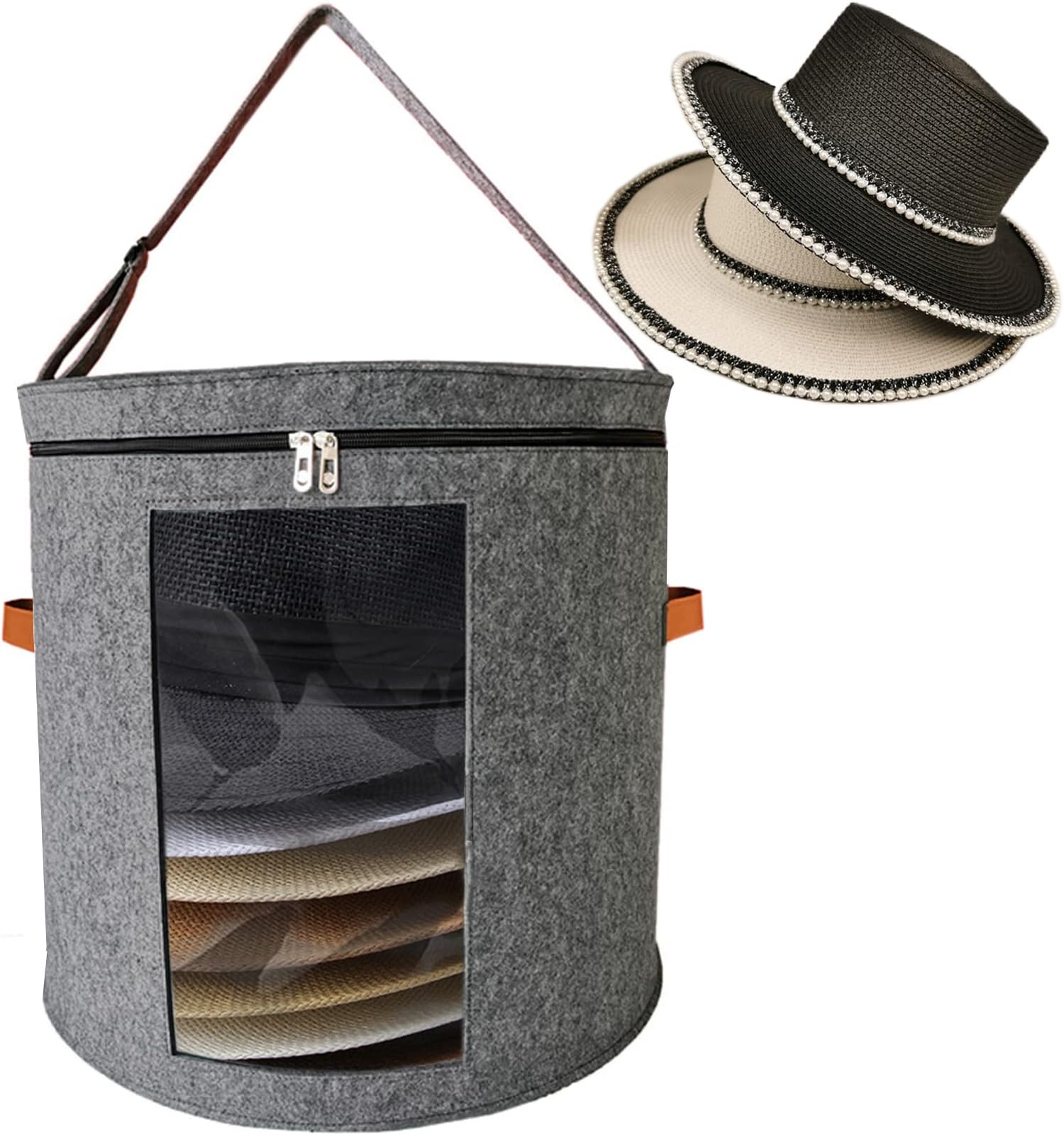 Amazon.com - Hat Storage Box With Dust Lid, Felt Round Foldable Hat ...