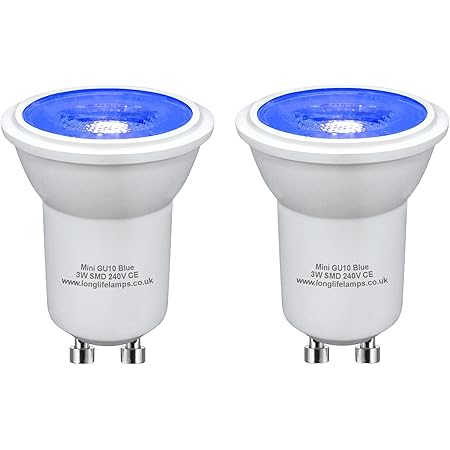 2 x 3w LED Mini GU10 Light Bulb Blue 35mm MRGU10 Halogen Replacement ...