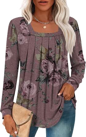 Anyally Womens Fall Long Sleeve Tunic Tops Square Neck Shirt Loose ...