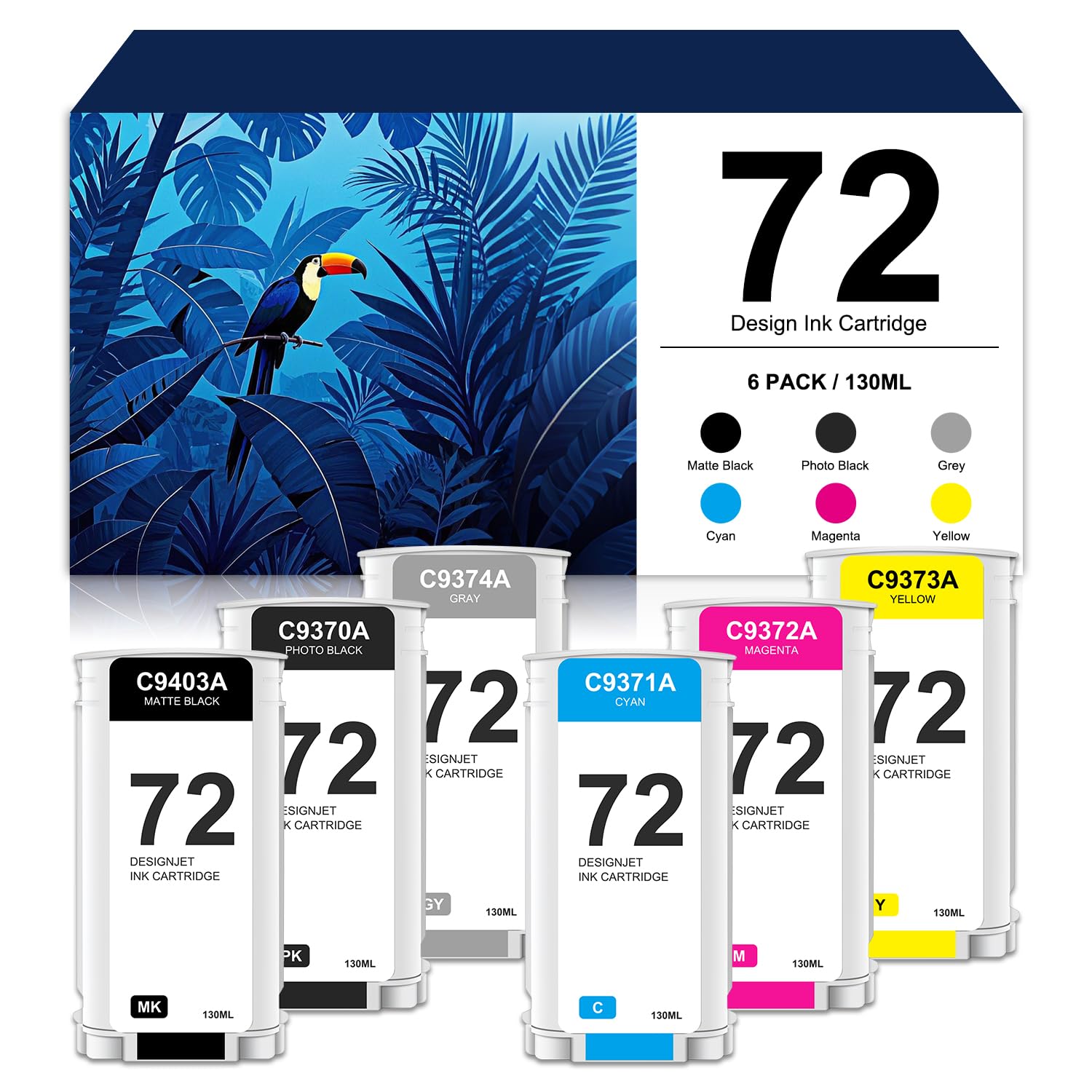 Amazon.com: 72 Ink Cartridges 6-Color New Chips Compatible HP 72 130ML ...