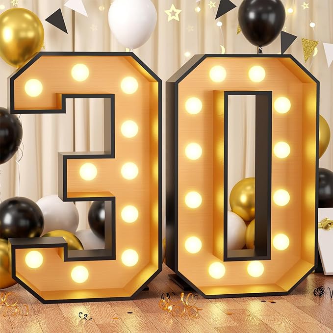 Amazon.com: Biapian 4FT Marquee Light Up Numbers 30,Black Gold Giant ...