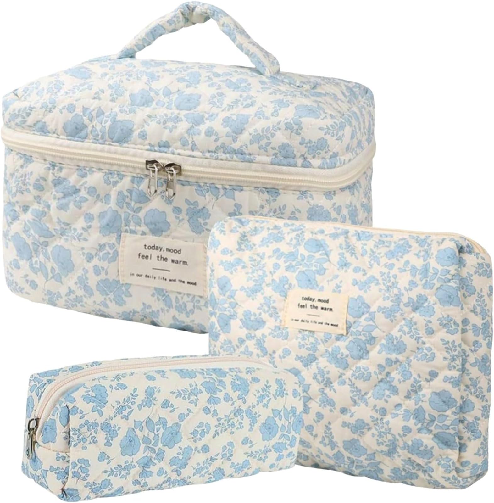Amazon.com: Dkieuyu 3 Pcs Cotton Quilted Makeup Bag Set,Floral Makeup ...