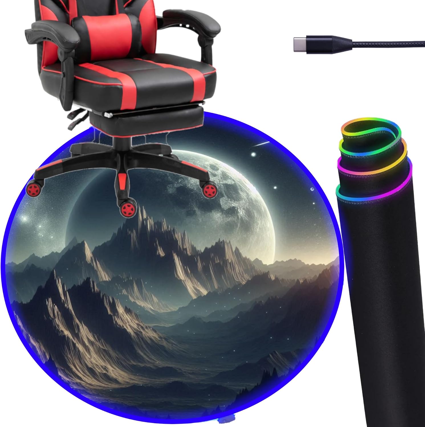 Amazon.com : DEALZOOM Gaming Chair Mat LED RGB Gaming Lights (Planet 47 ...