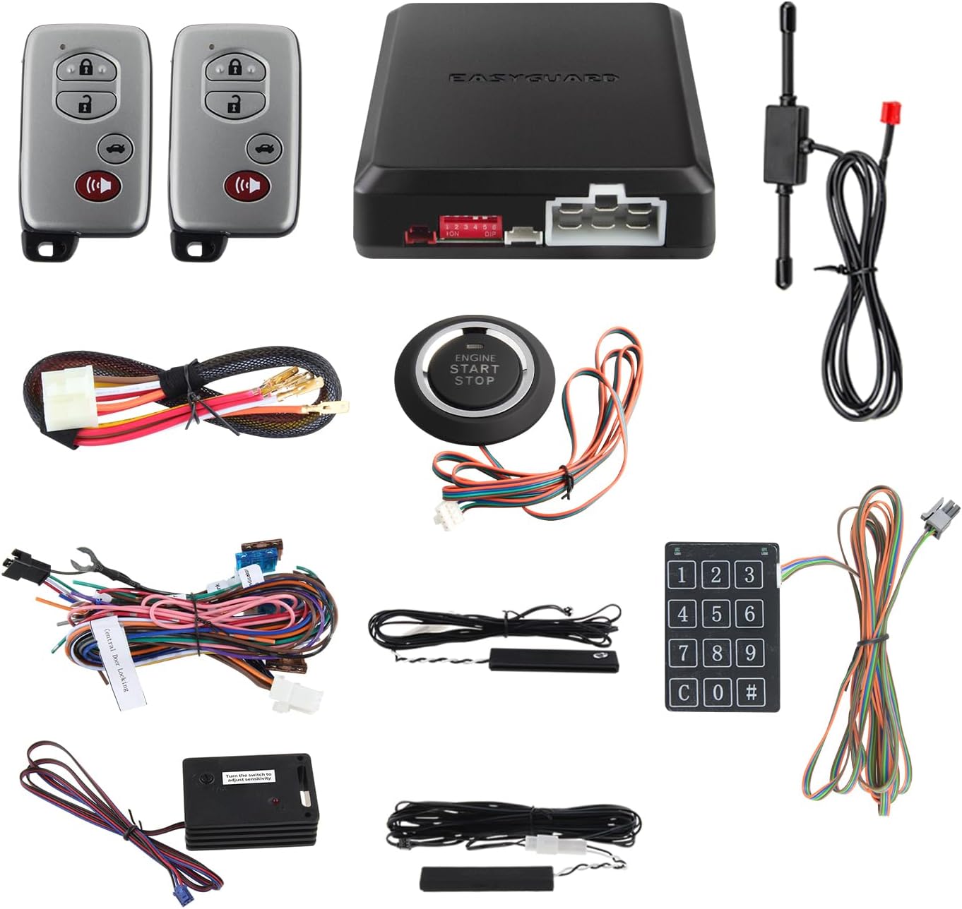 Amazon.com: EASYGUARD ES002-P5 Push Start Button Kit & Keyless Go Compatible with DC12V Cars ...