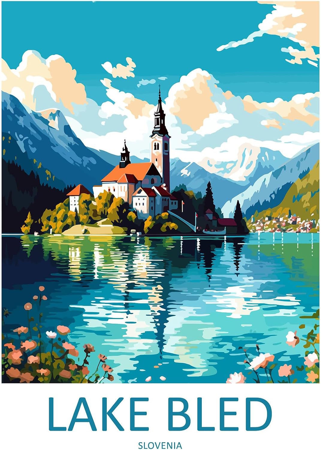 Amazon.com: Colorful Lake Bled, Slovenia Travel Poster Metal Tin Sign ...