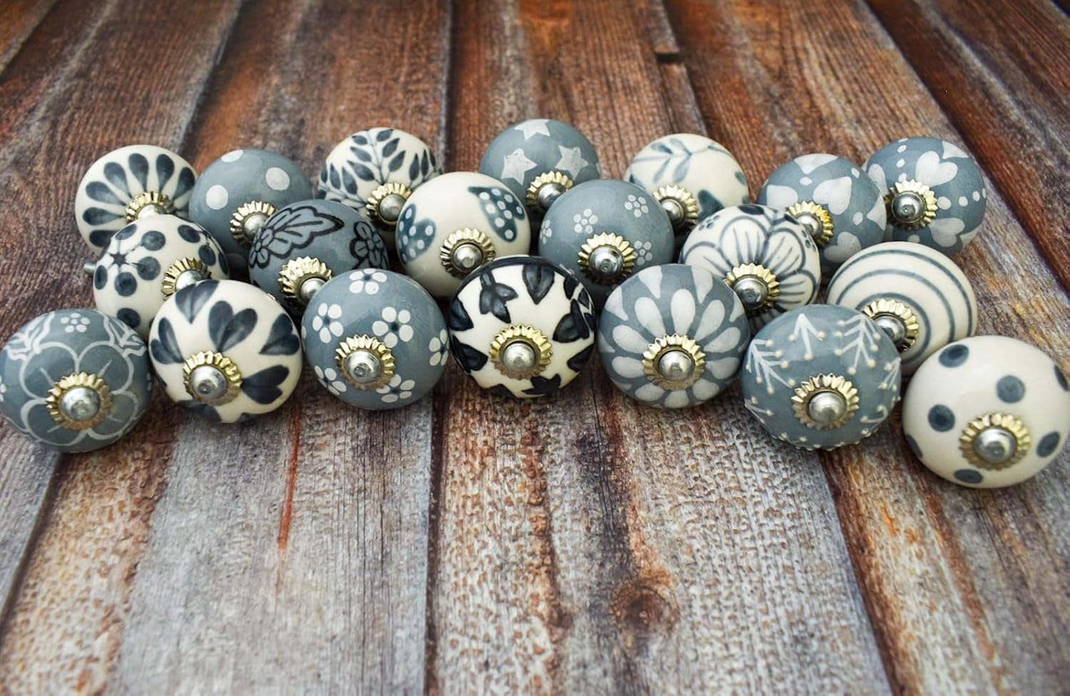 ARTISNO Grey & White Ceramic Knobs Kitchen Cabinet Drawer Knobs Hardware Handmade Knobs Cabinet ...