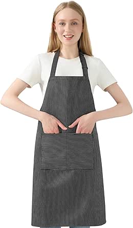 Amazon.com: Cotton apron 2 pockets adjustable shoulder straps 3 colors ...