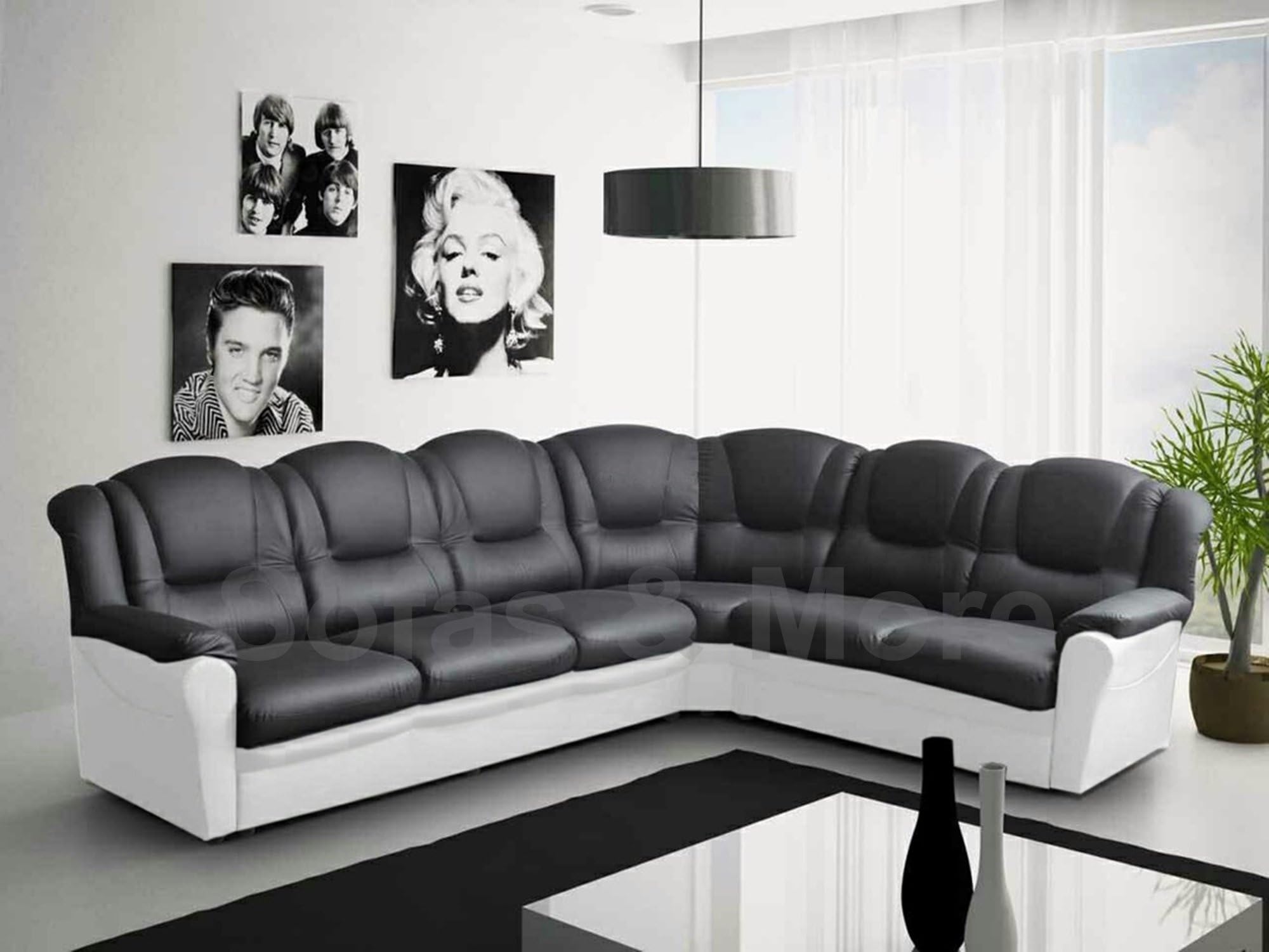 Texas Big Corner Sofa Suite - Black and White Faux Leather : Amazon.co ...