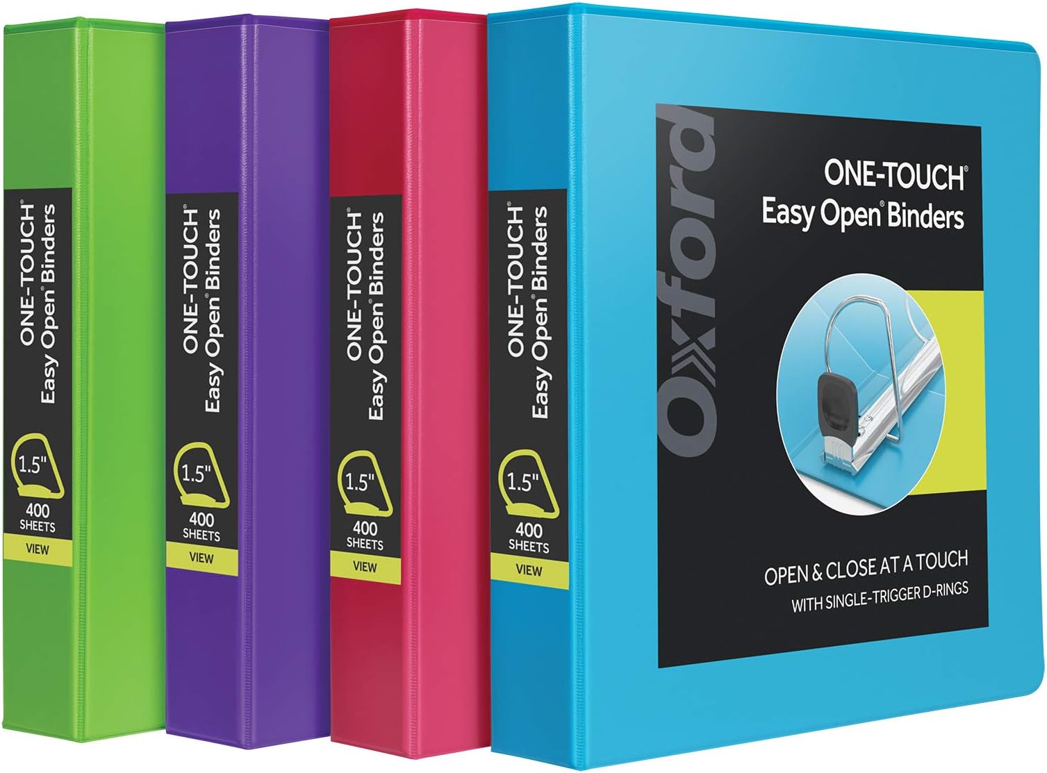 Oxford 3 Ring Binders, 1.5 inch ONE-Touch Easy Open D Rings, Durable ...