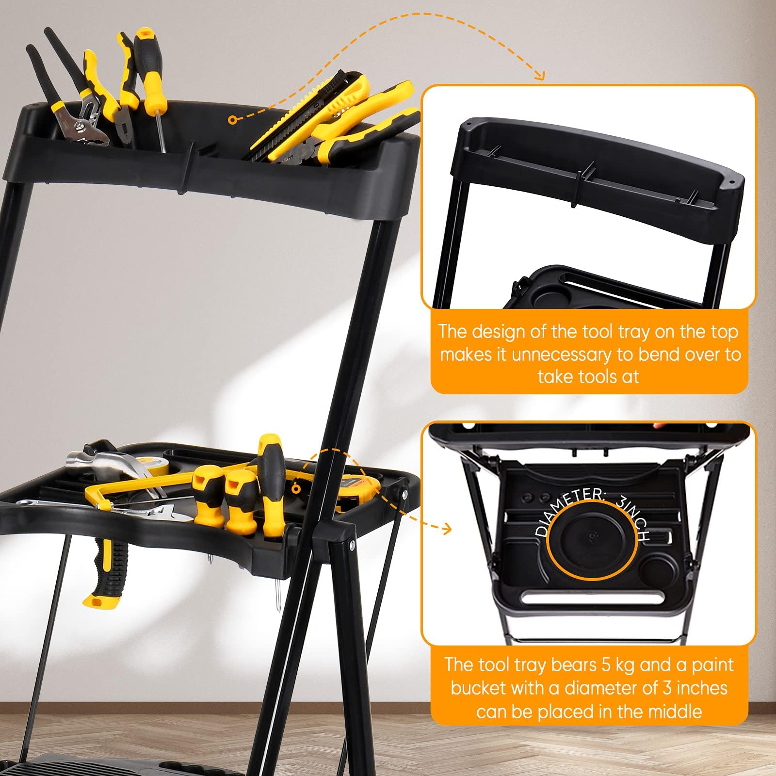 ALPURLAD 4 Step Ladder with 2 Tool Platform Lightweight Folding ...