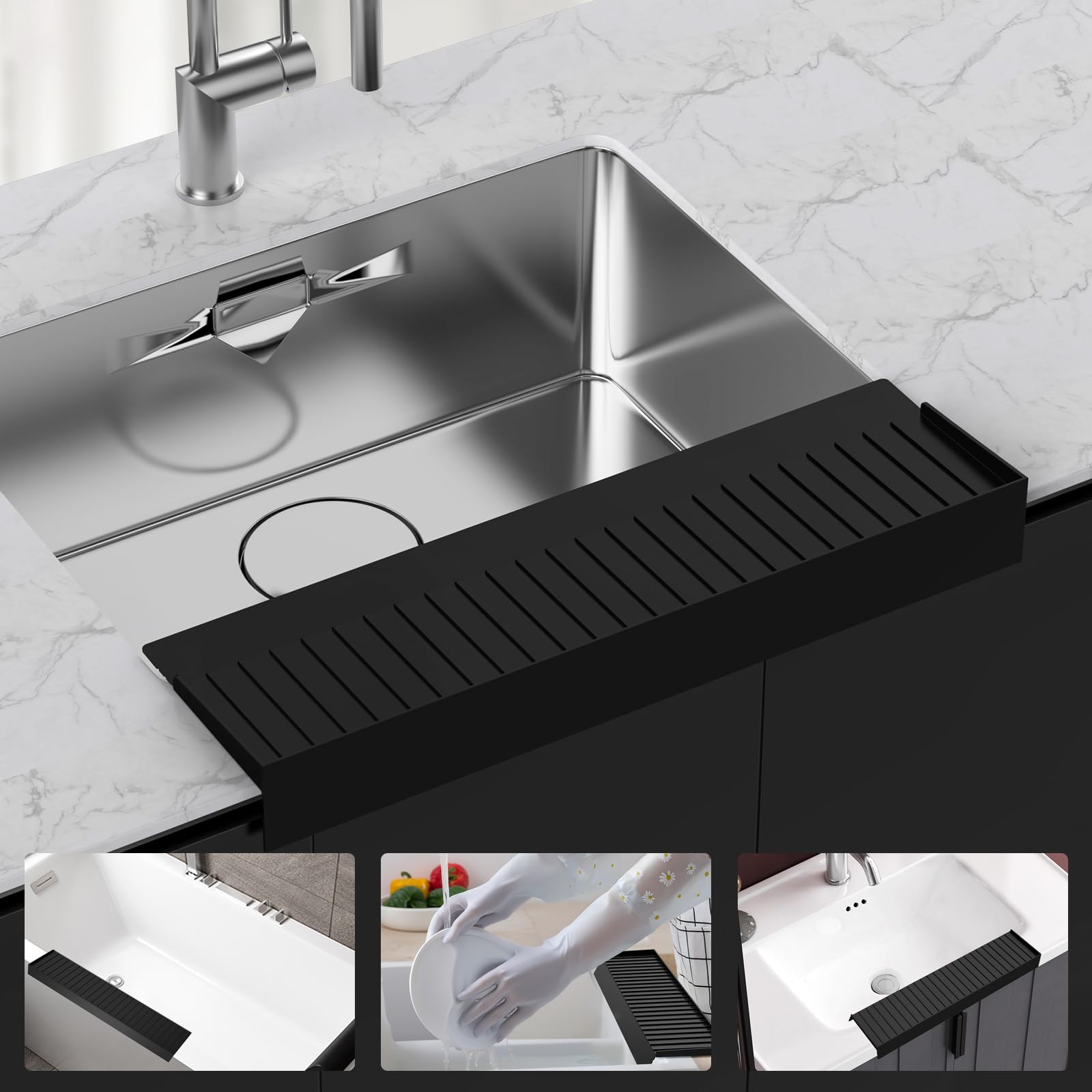 Silicone Sink Edge Protector Splash Guard, 5-Degree Tilt Angle Sink ...