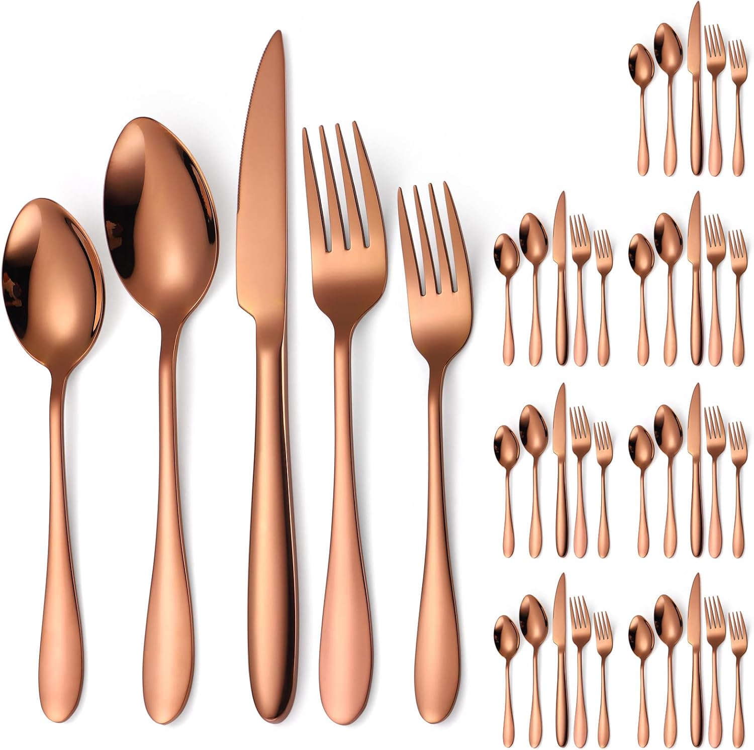 Amazon.com | A · HOUSEWARE Copper Flatware Set 8 Stainless Steel ...