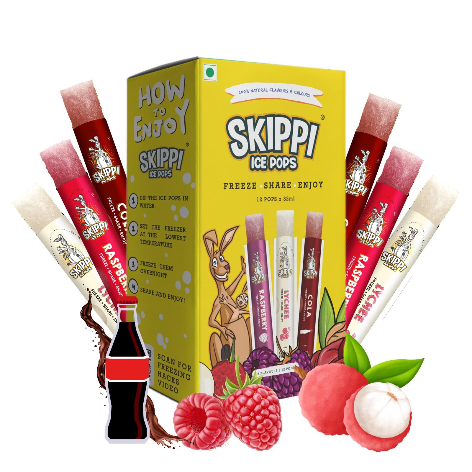 Skippi Ice Pops - Natural Popsicle Sticks | 12 x 1.08 fl oz Ice Candy ...