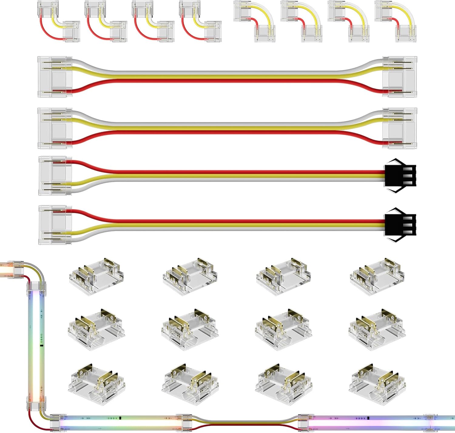 MIWISE 12mm Connectors Kit for 3-Pin RGB Smart IC COB LED Strip Lights ...