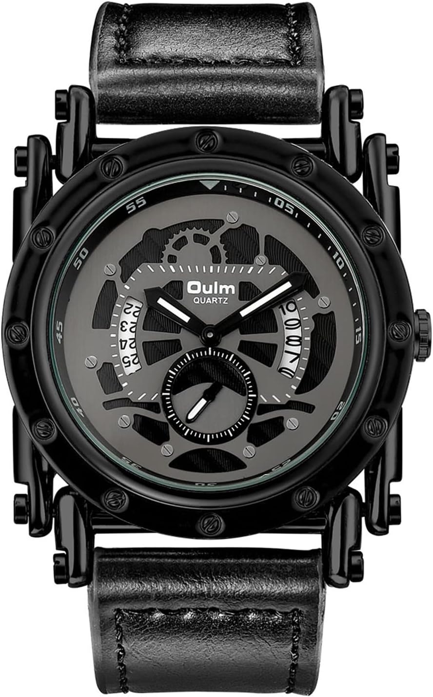 Lancardo Oversize Big Dail Watch for Men Black Leather Band Calendar ...