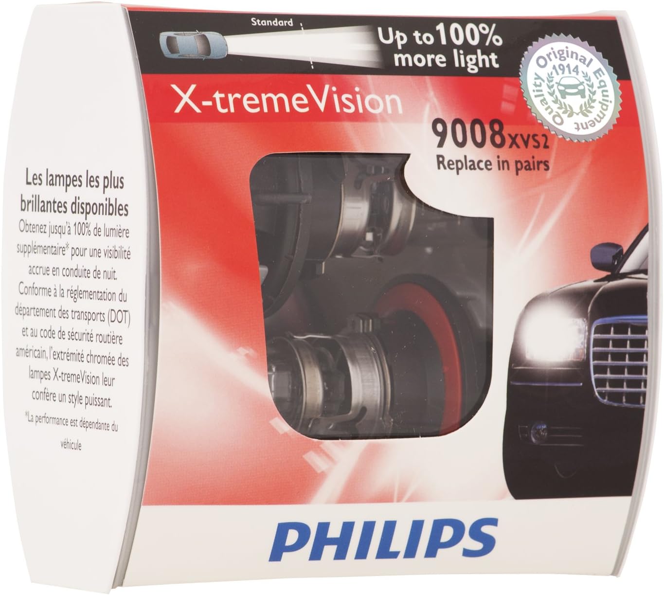Philips 9008XVS2 X-Treme Vision Headlight Bulb, (Pack of 2), Headlight ...