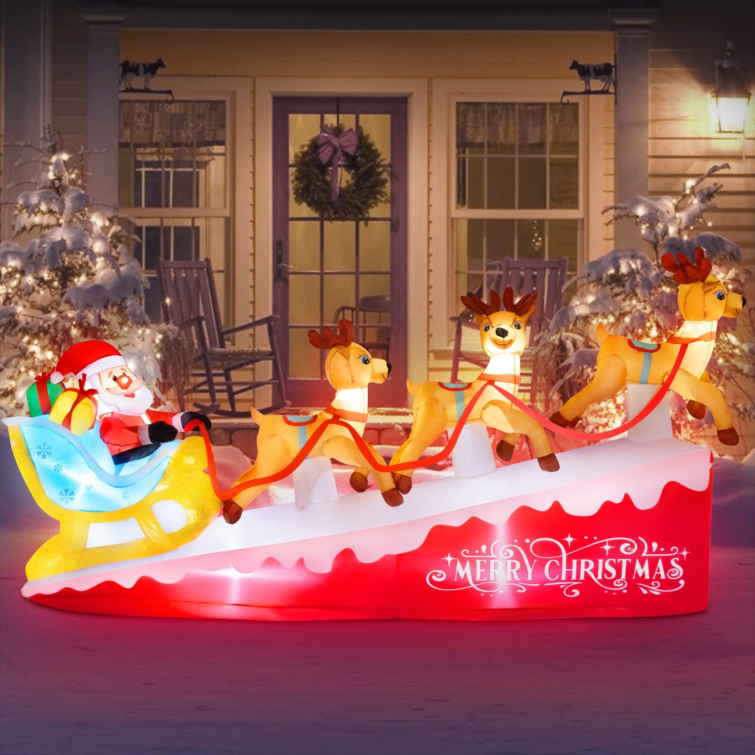 Buy 8.9 FT Christmas Inflatable Santa Claus on Sleigh with Three ...