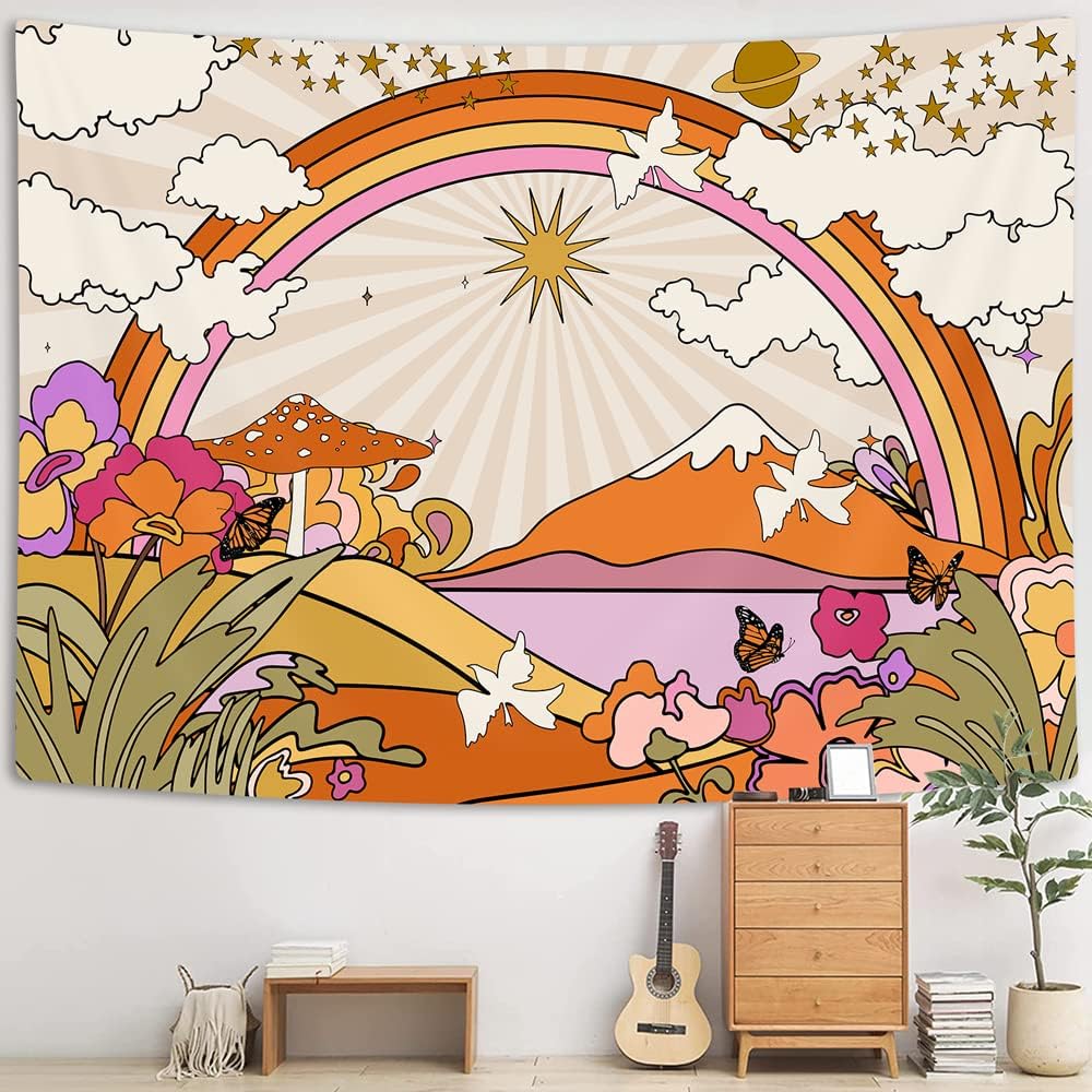 Amazon.com: TOMOZ Vintage 70s 60s Groovy Tapestry, Retro Flowers Clouds ...