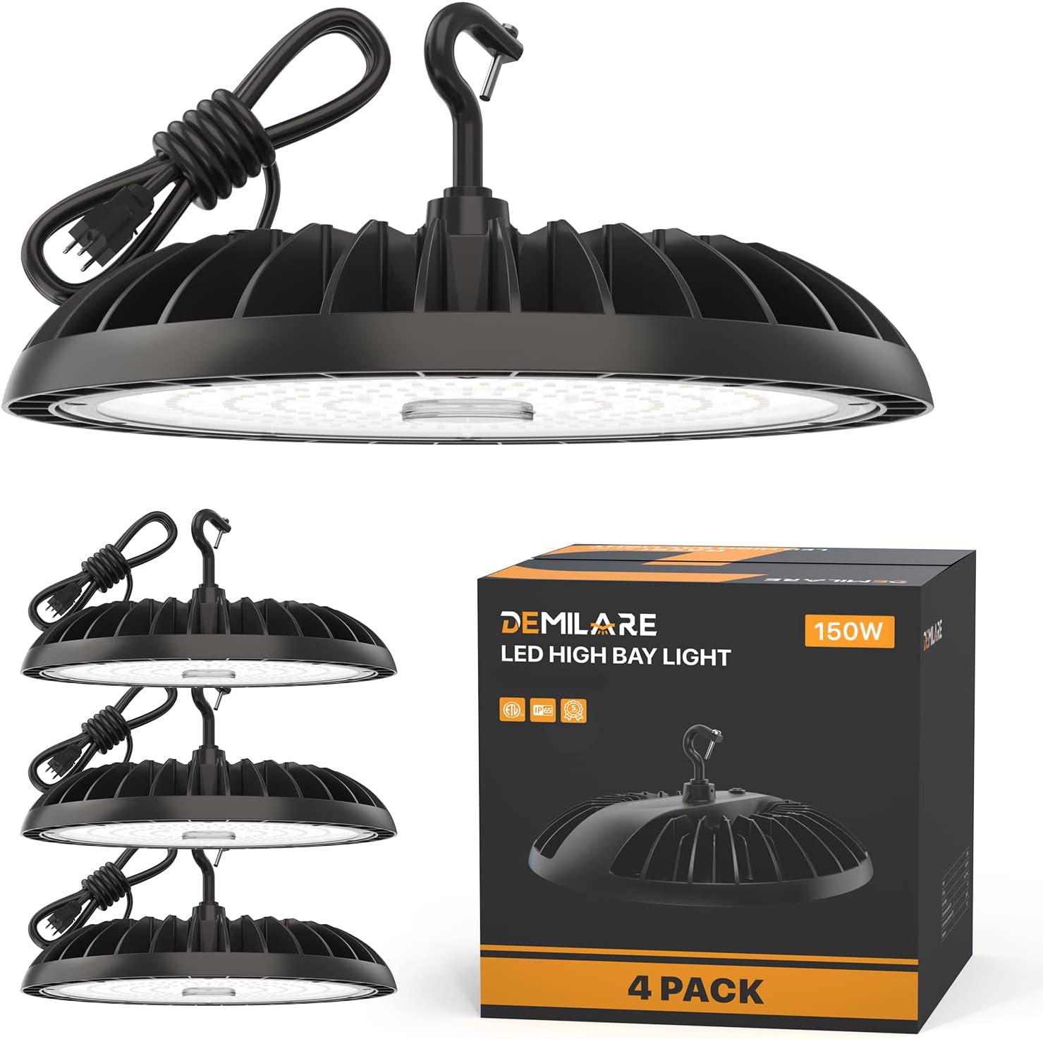 DEMILARE 150W 4 Pack Led High Bay Light, 5000K 22500 lm High Bay Led ...