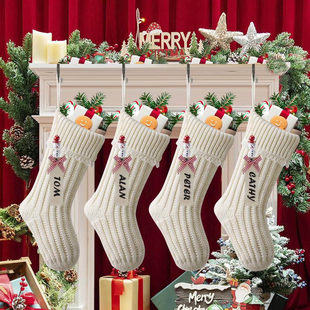 Amazon.com: Rutile 4 Pack Personalized Knit Christmas Stockings, 18 in ...
